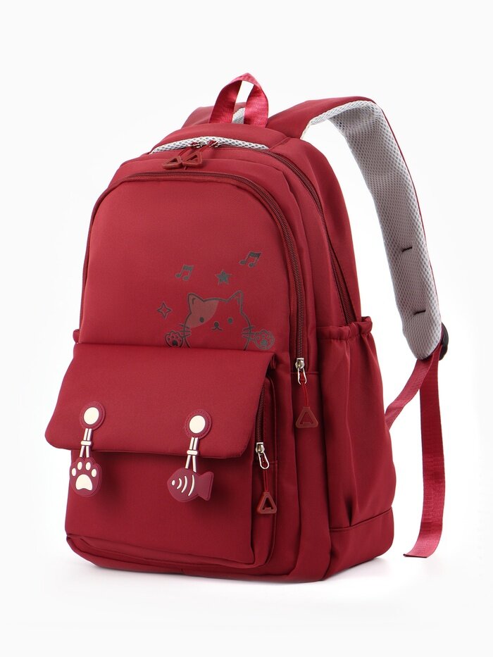 Рюкзак школьный «Котик», 3 кармана, 2 отделения, 29×14×44 см, бордовый