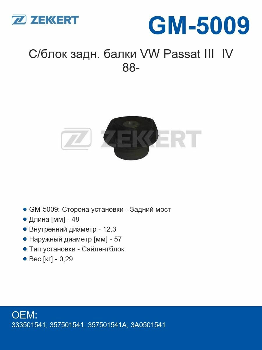 Zekkert Сайлентблок заднего балки для VW Passat III IV с 1988 года