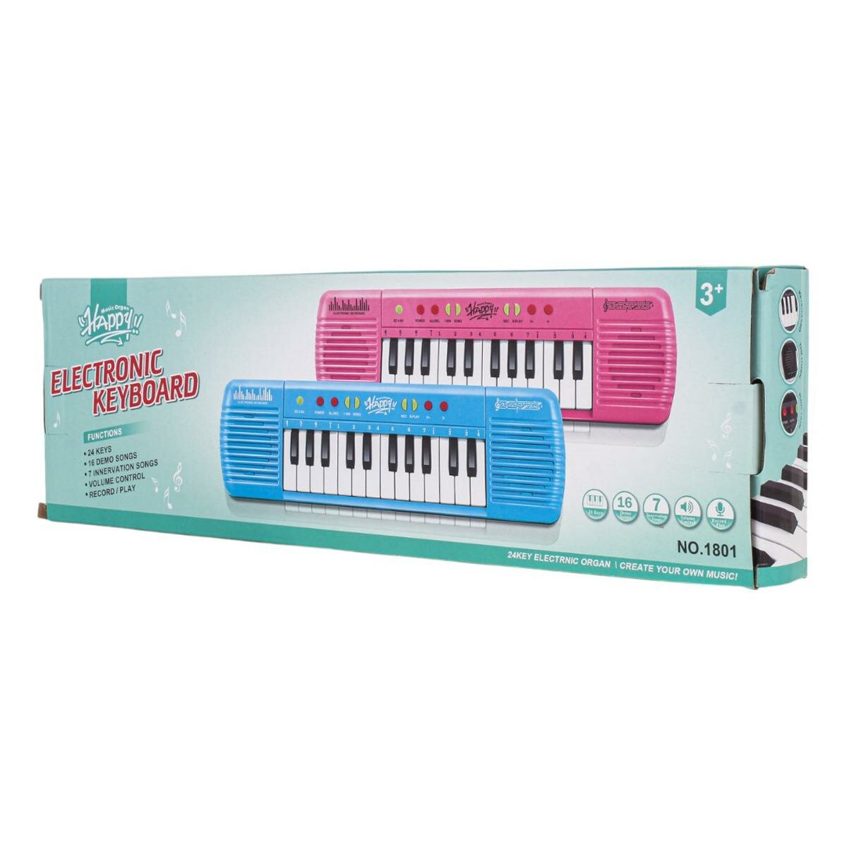 Музыкальный синтезатор 35см, 24 клавиши, черный, для детей от 3 лет