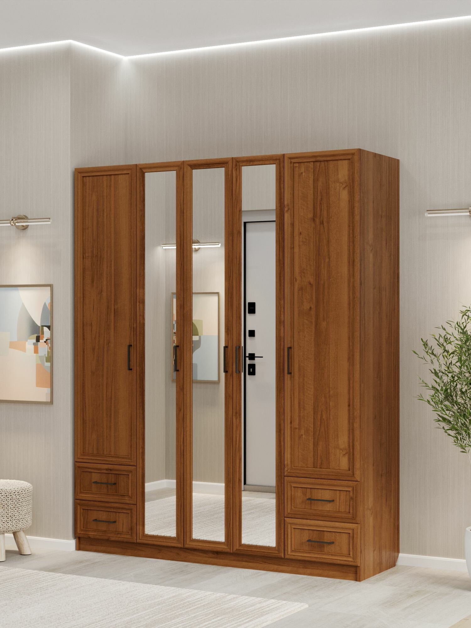 InHouse Шкаф распашной ШК-5/7 Орех 170х52х210, фасады МДФ