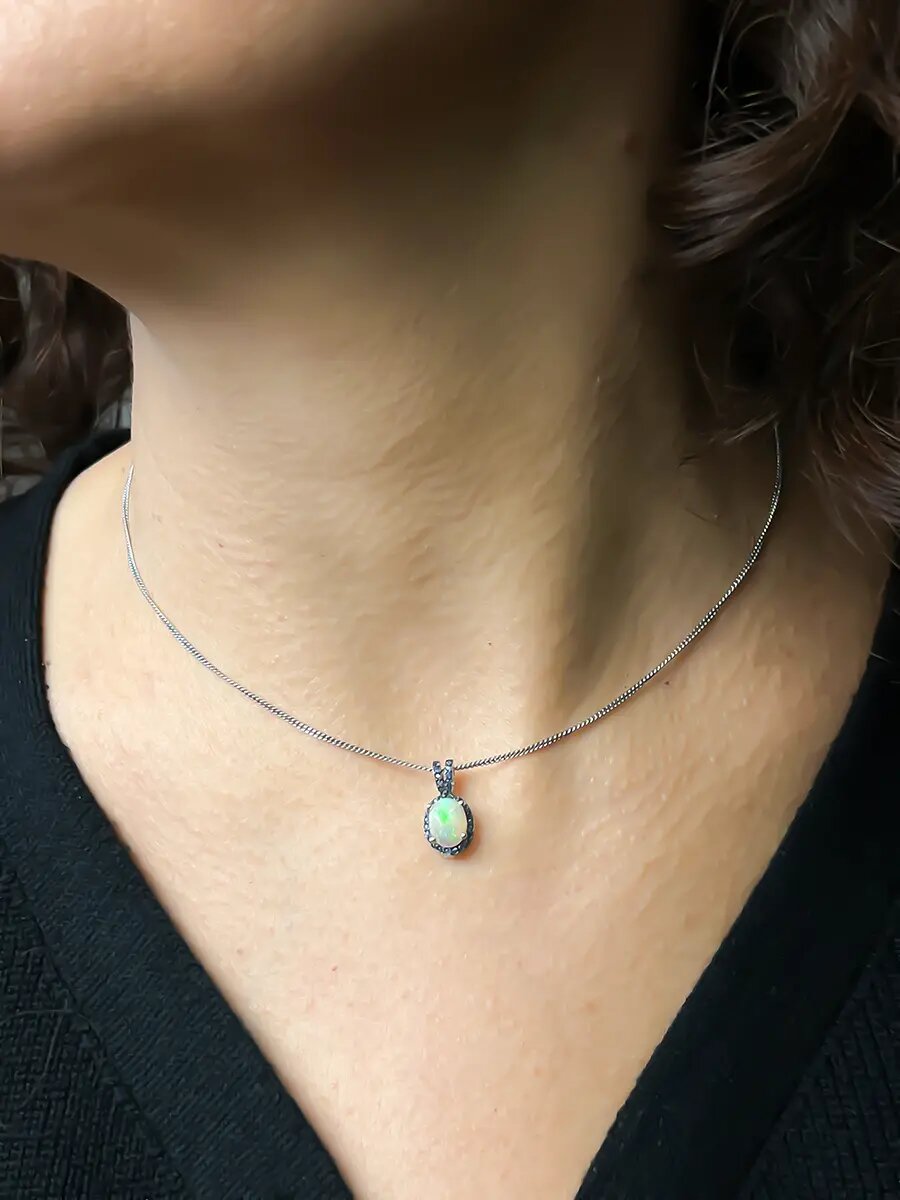 Подвеска, серебро, 925 проба, опал, сапфир