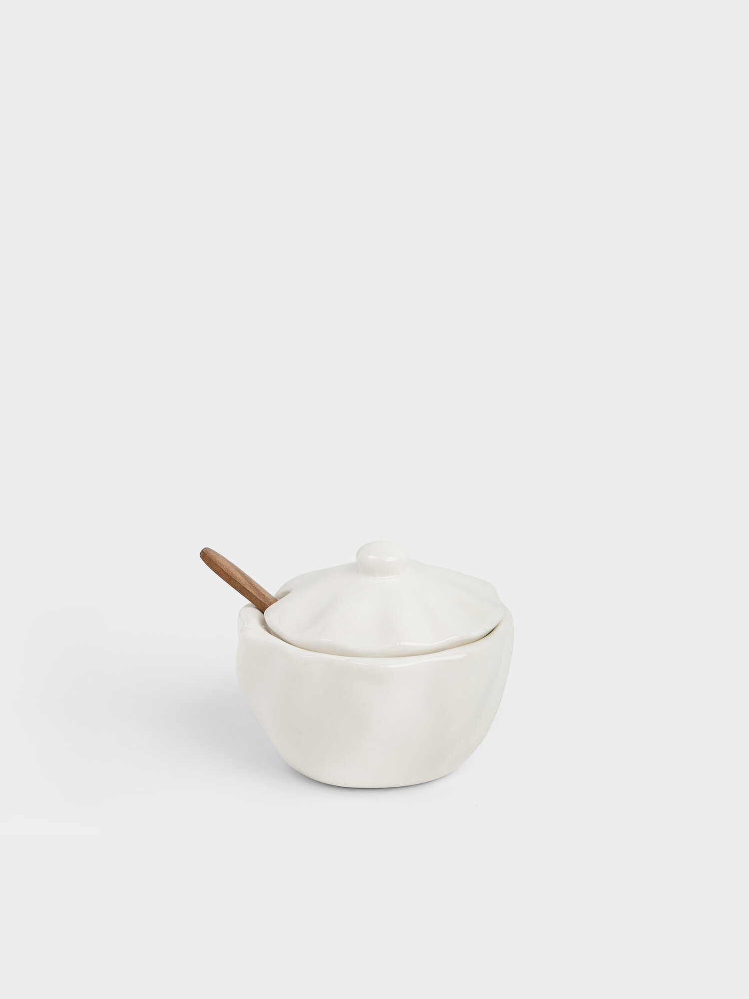 Сахарница, 9 см, 300 мл, с ложкой, керамика D/бамбук, молочная, Волнистый край, Crumple, Kuchenland