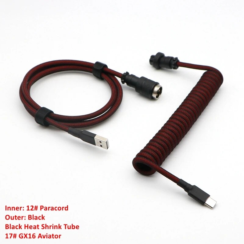 Кабель USB-A - Type-C Micro Mini-USB в двойной оплетке из паракорда и ПЭТ с витой Type-C, 12-Black