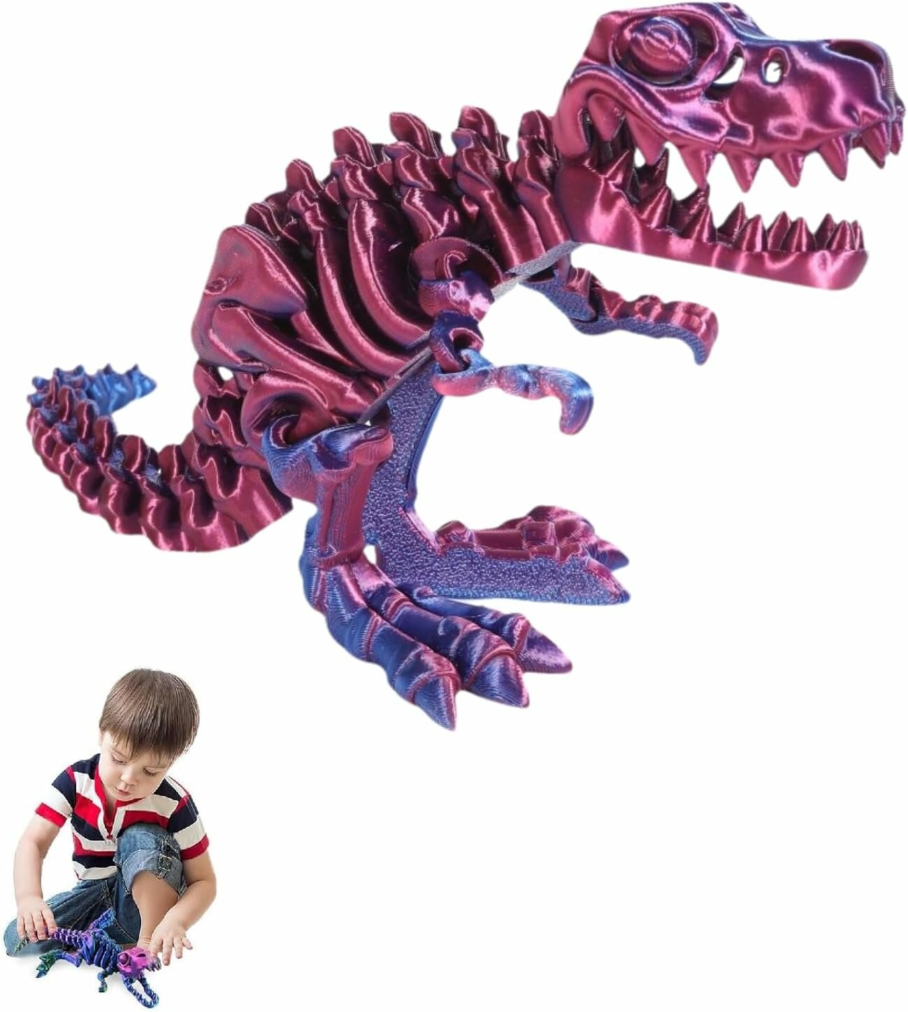 3D-печатный скелет динозавра - статичный скелет тираннозавра Рекса, игрушка для снятия стресса, подходит для украшения дома и офиса. Этот статичный скелет тираннозавра Рекса имеет гибкие суставы и помогает снять стресс и тревогу (доступны яркие цвета).