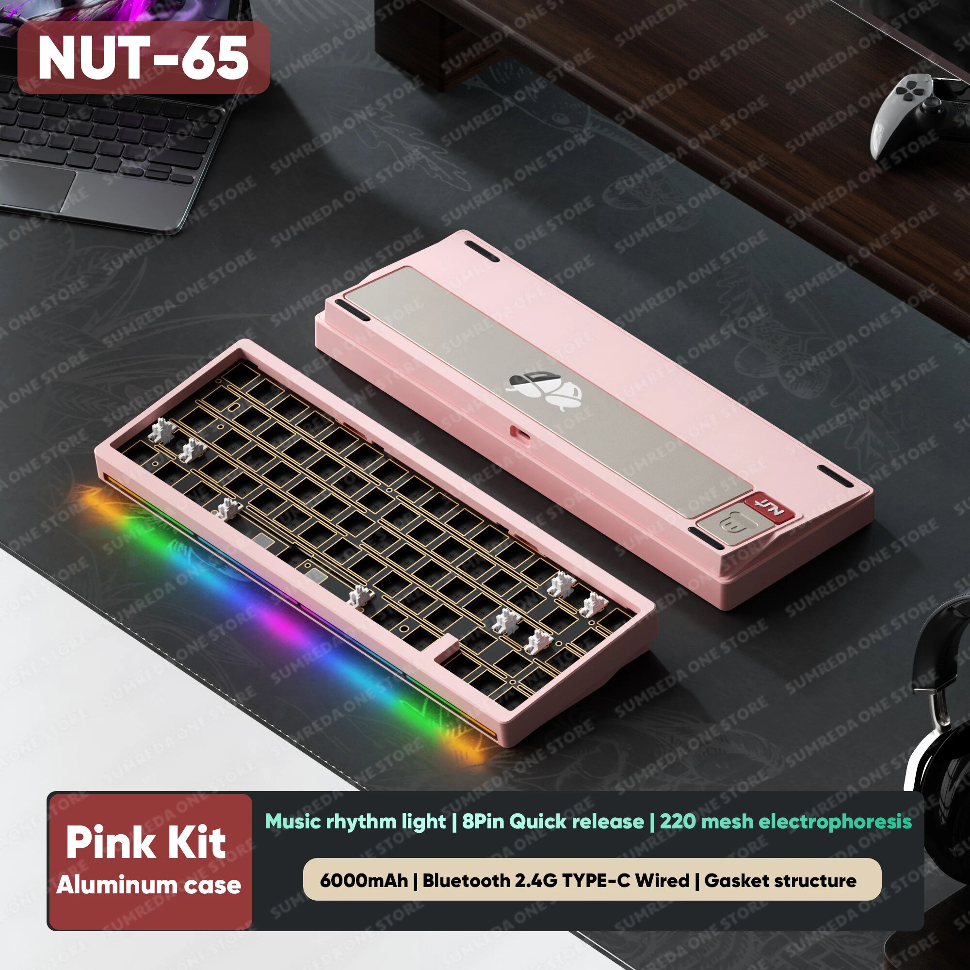 SUMREDA Lucky65 V3 Механическая клавиатура 68% NUT65 Pink