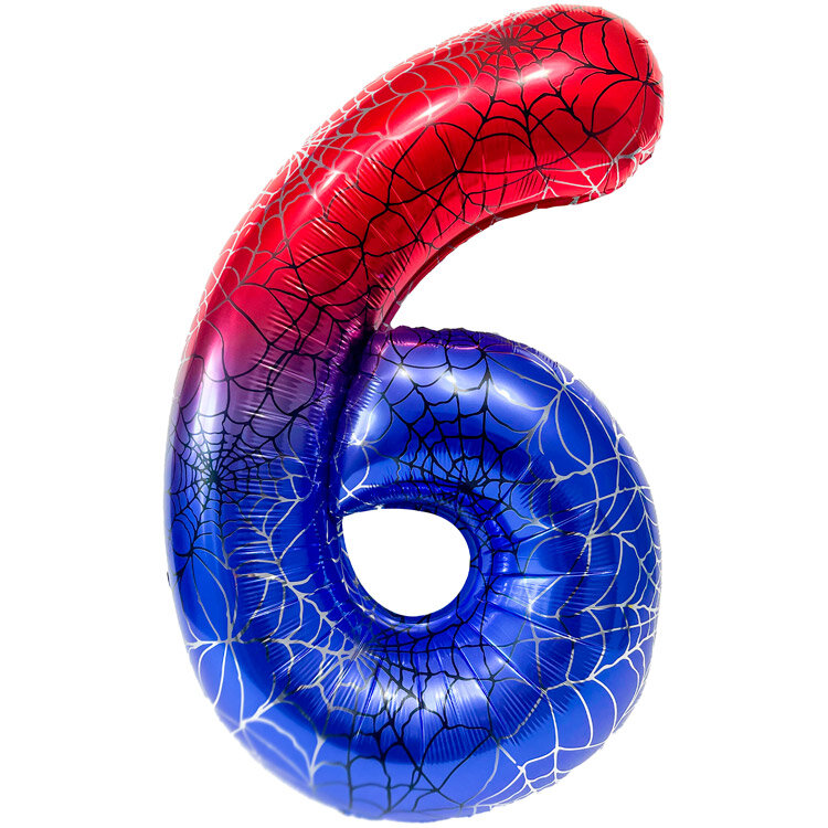Воздушный шар из фольги. Цифра, 6 Героическая тема, Красный/Синий (40'/102 см, CHN)