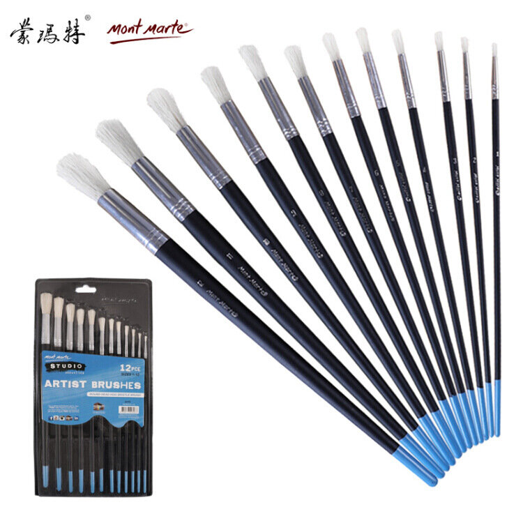 Набор кистей для гуаши и акрила Montmartre 2026, 12 штук, круглые и заостренные кисти из натурального ворса, набор кистей для масляной живописи, плоские и заостренные кисти для ручной росписи.