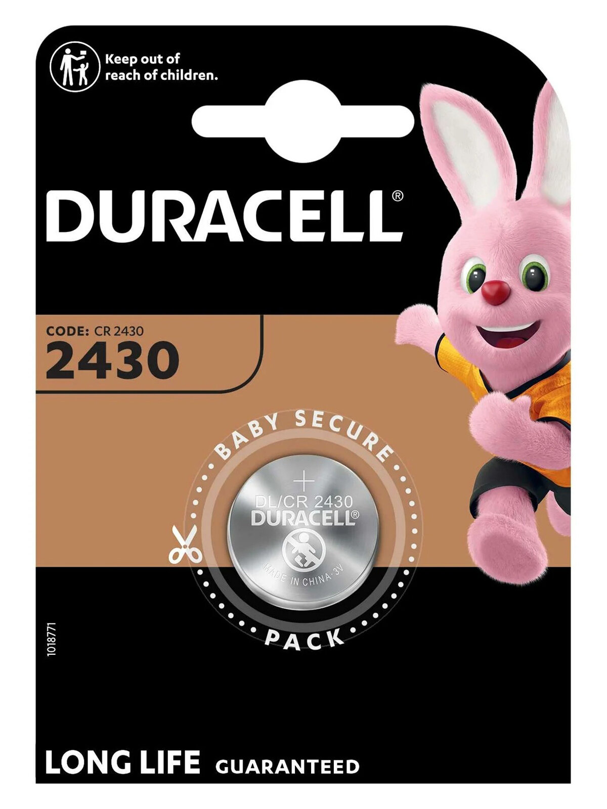 Батарейка CR2430 DURACELL, литиевая, 3V, 320mAh, блистер 1 шт