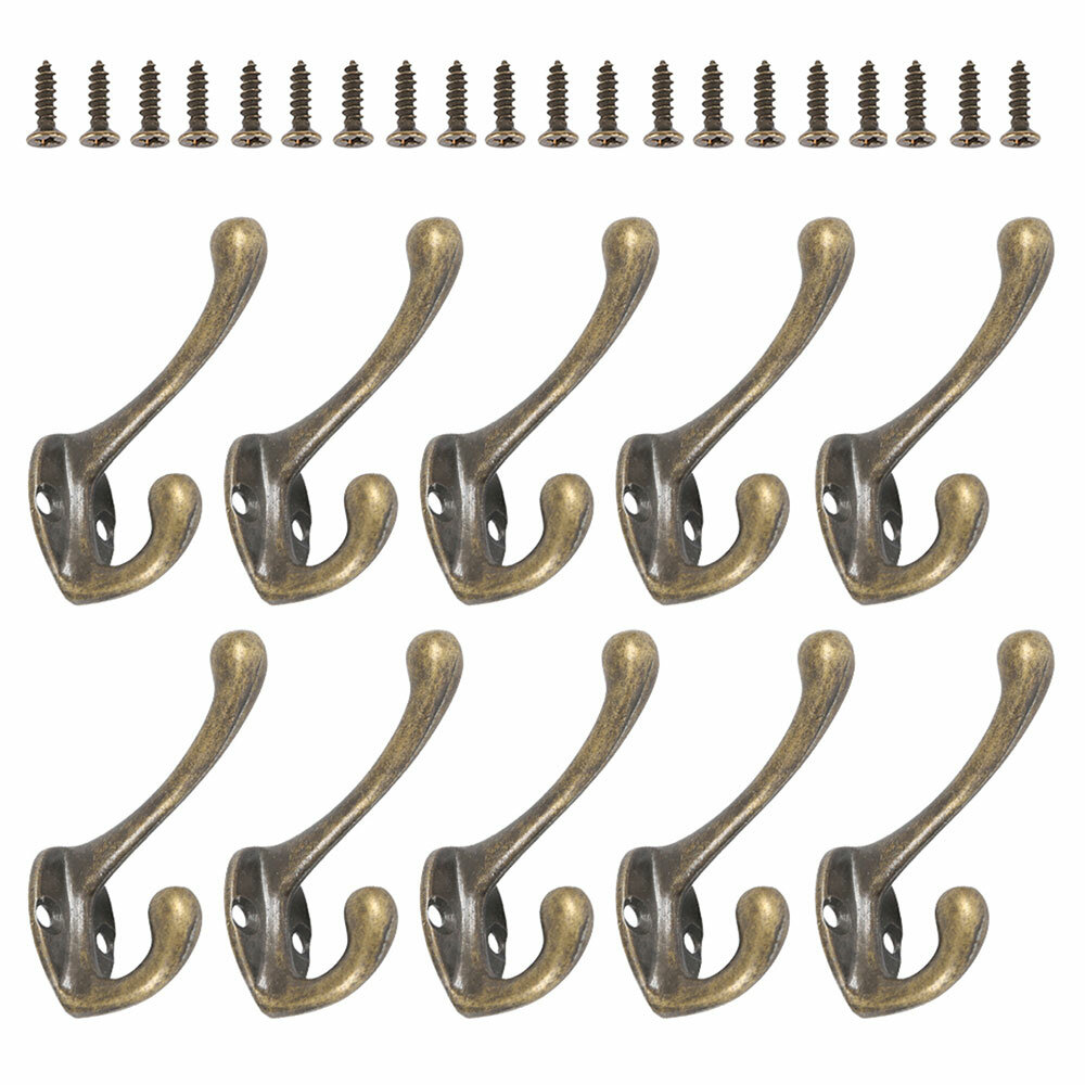 BronzeCraft 10Pcs Heavy Duty Wall Hooks Vintage Coat Rack with 20 Screws