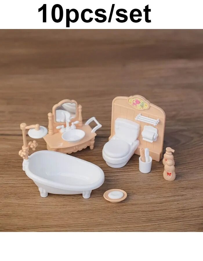 10pcs/set миниатюрная бежевая ванная комната, подходящая для использования в качестве украшения кукляного дома