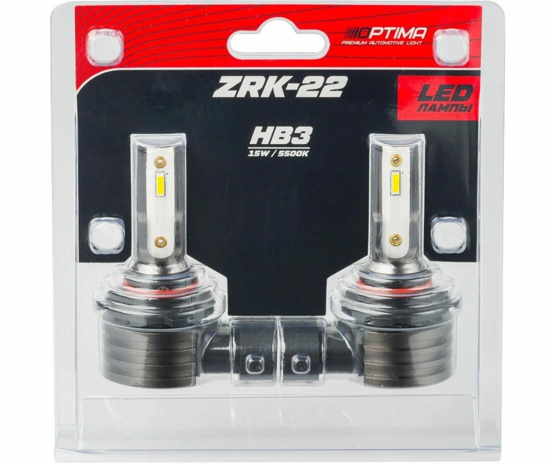 Лампа светодиодная LED 12V HB3 5500K 2шт Optima ZHB3 (ZHB3)