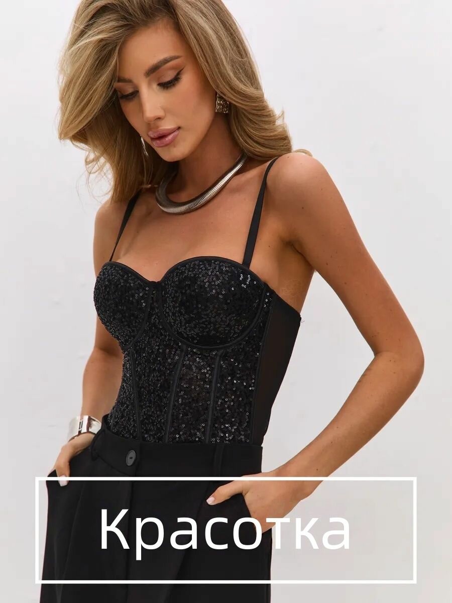 Корсет с косточками и пайетками # Сексуальный корсет с кружевом для вечера