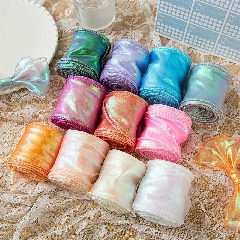 Радужная Лента декоративная "рыбий хвост",100% органза с леской,6 см,9 м