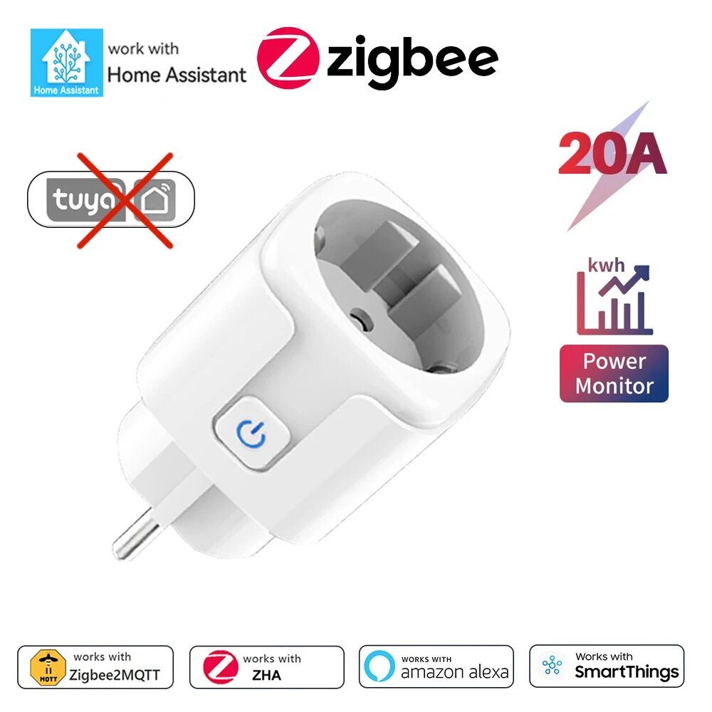 Умная розетка ZigBee 20A/16A для Alexa Google Home Zigbee 20A