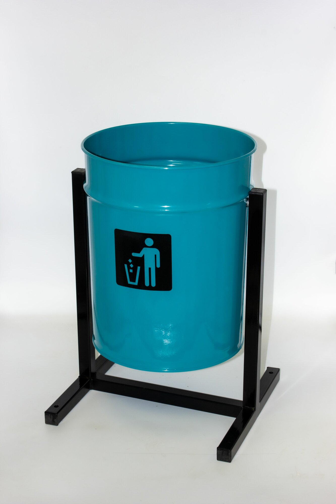 Урна Т металлическая уличная круглая с квадратными ножками бирюзовая