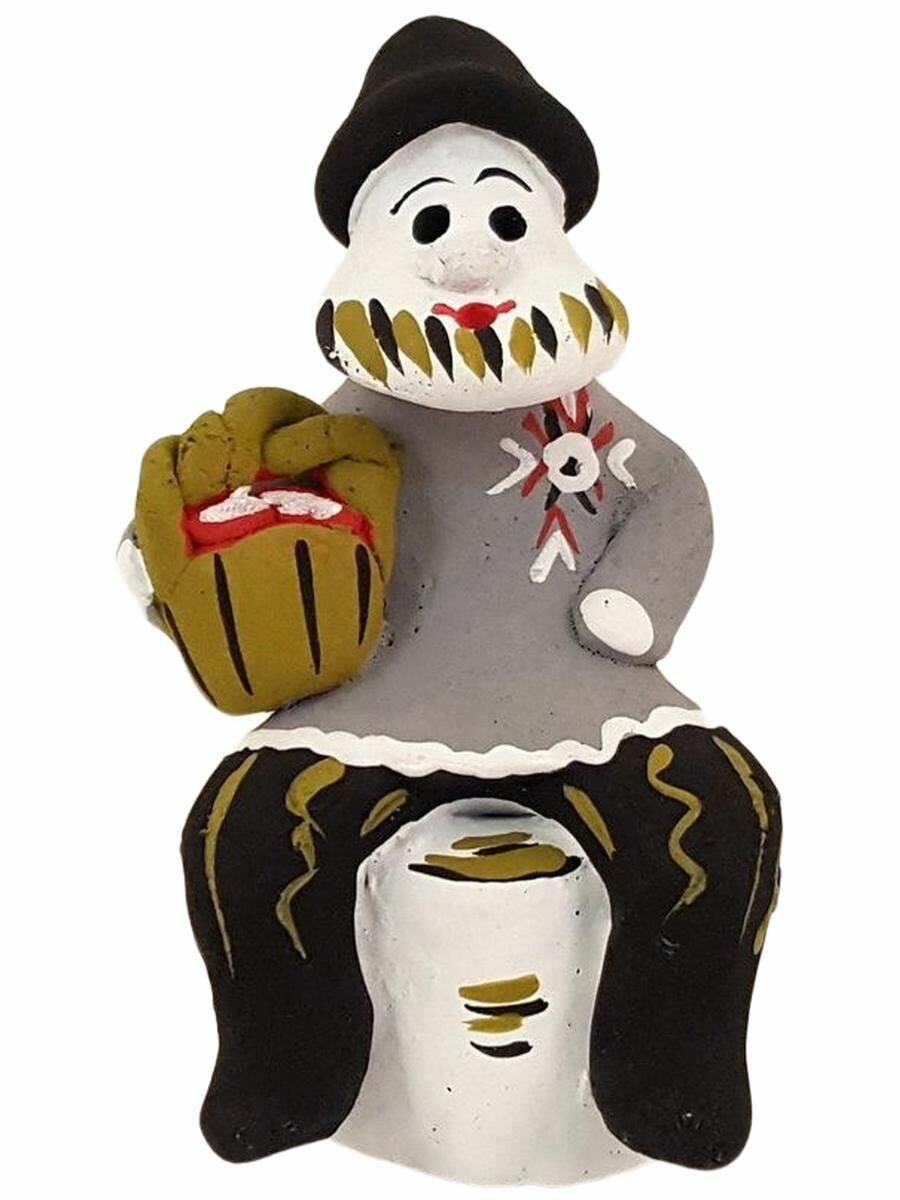 Мужичок с гибами, Каргопольская глиняная игрушка, ручная авторская работа