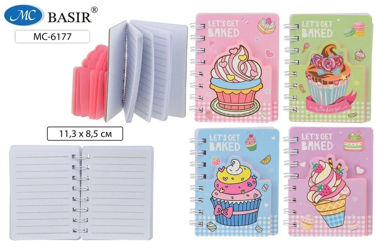 Блокнот 2в1 «десерт» 11,3x8,5 см, 60 листов, линия, евроспираль, разноцветный принт
