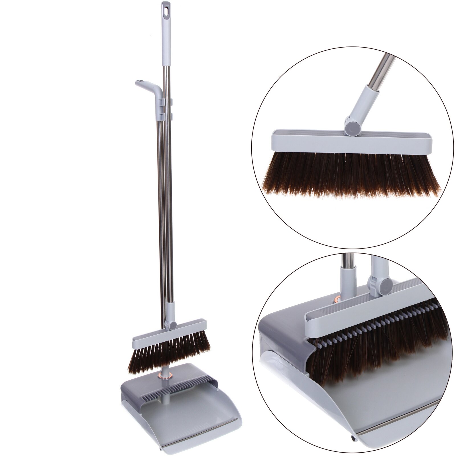 Набор для уборки "Gray" 015, щетка и совок с длинной ручкой, пластик/металл, серый