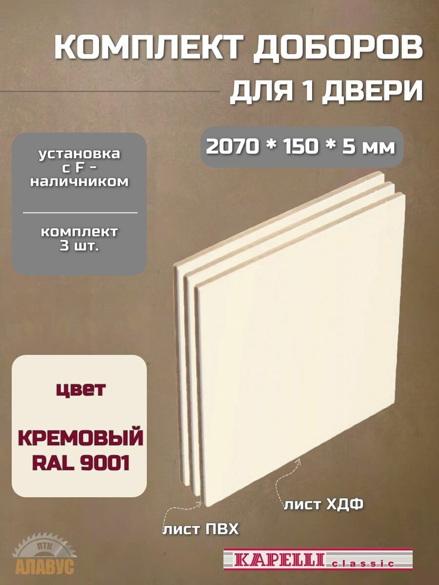 Комплект доборов 3 шт. 2070*150*5 мм кремовый телескопический (установка с F-наличником)