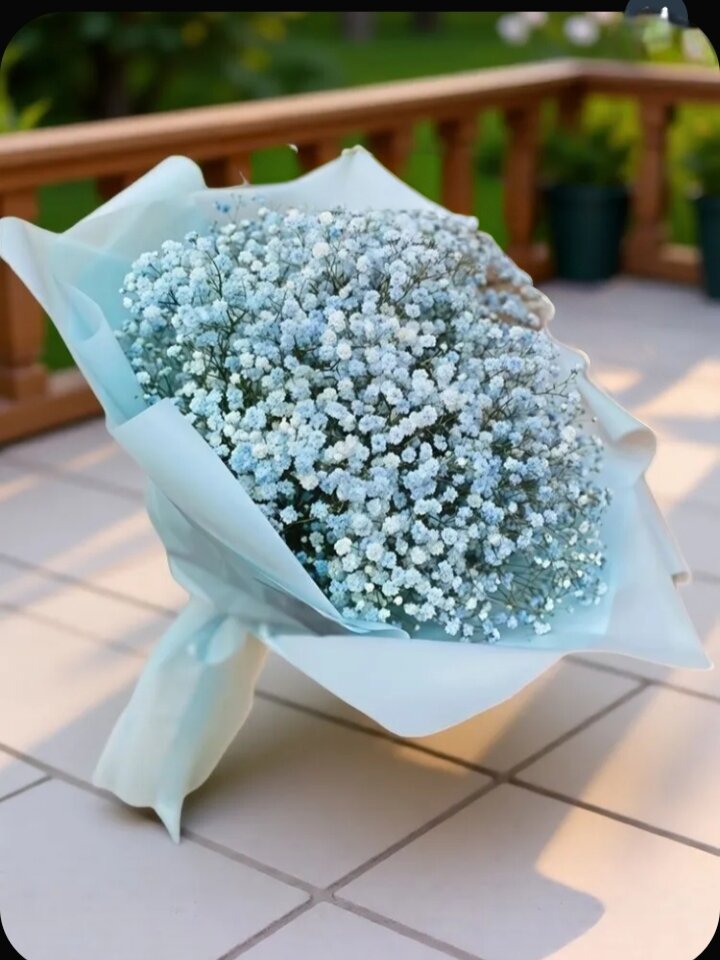 Букет гипсофилы "Натурель", стабилизированный, голубой, 25 см