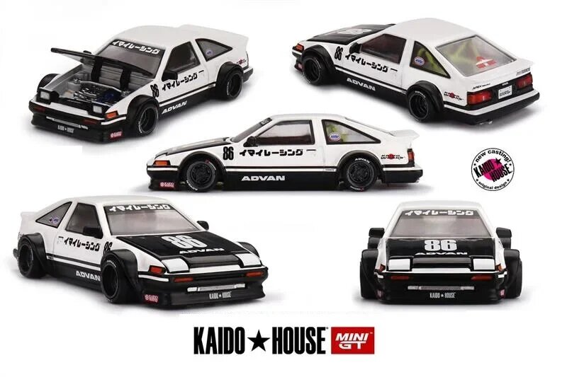 Kaido House x MINI GT 1:64 Sprinter Trueno AE86 белая чёрная модель автомобиля
