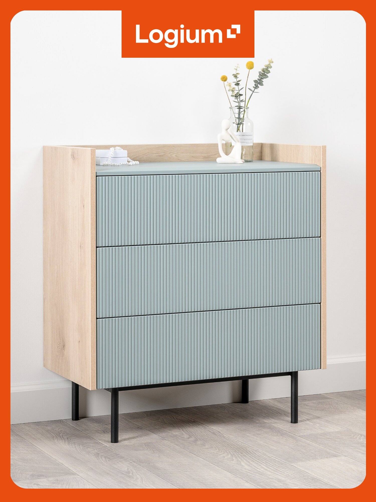 Комод для вещей с ящиками на ножках Наоми, 70 х 36,5 х 76,8см, 16.243.03, Дуб Белый exclusive, Сумеречный голубой