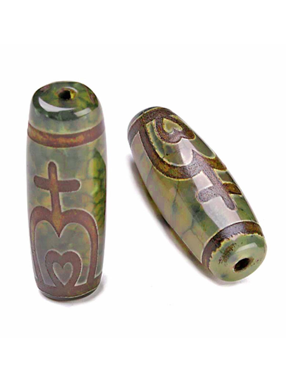 Бусина Дзи натуральный камень Агат серо-зеленый экзотика Нектарный сосуд 0010816 цилиндр 30x12 мм, цена за 1 шт.