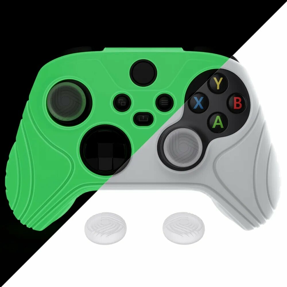 PlayVital Чехол силиконовый для Xbox Series S/X Samurai Edition, (Светящийся в темноте зелёный) с насадками на стики