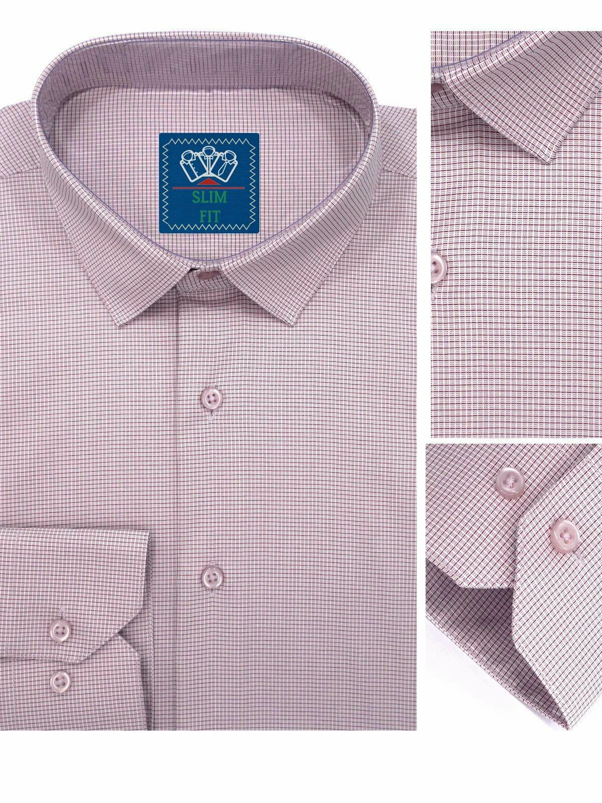 Рубашка Мужская рубашка с длинным рукавом приталенная, светлая сорочка на пуговицах, рубаха на любой сезон, розовая мелкая клетка, без карманов, на любой сезон и на лето рубашка Slim fit с приталенным кроем з