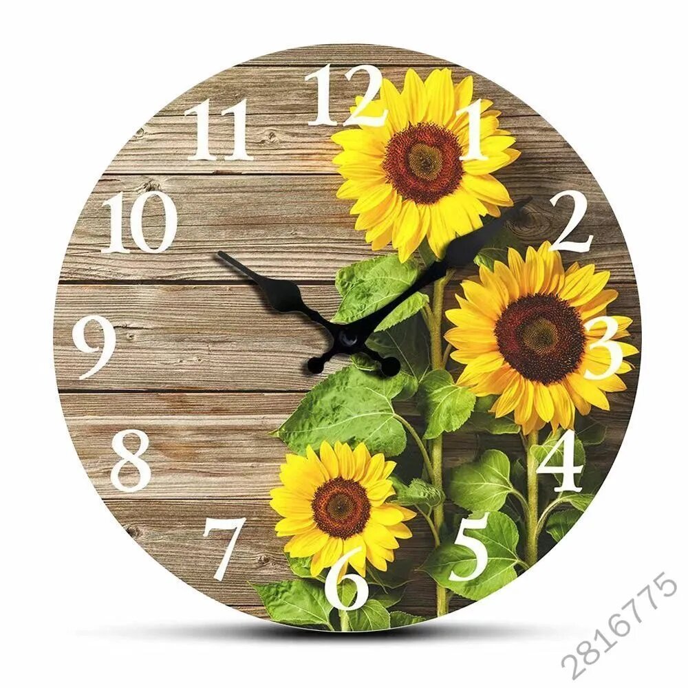 Настенные часы с подсолнухом, деревянные круглые часы для дома, 1 шт