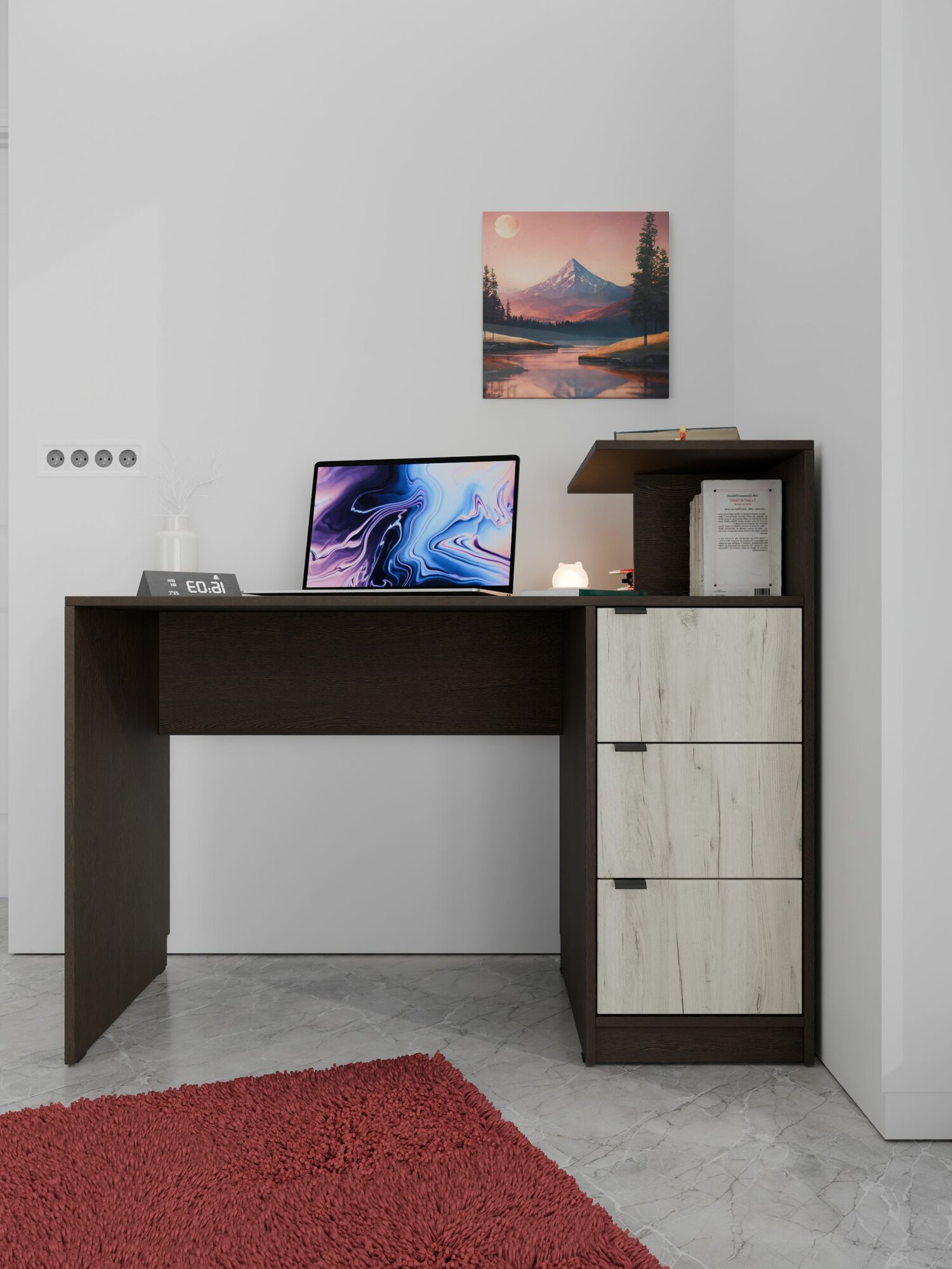 Изумлит Стол письменный с тумбой справа Практик 120х75х60.4 см, венге - дуб крафт белый