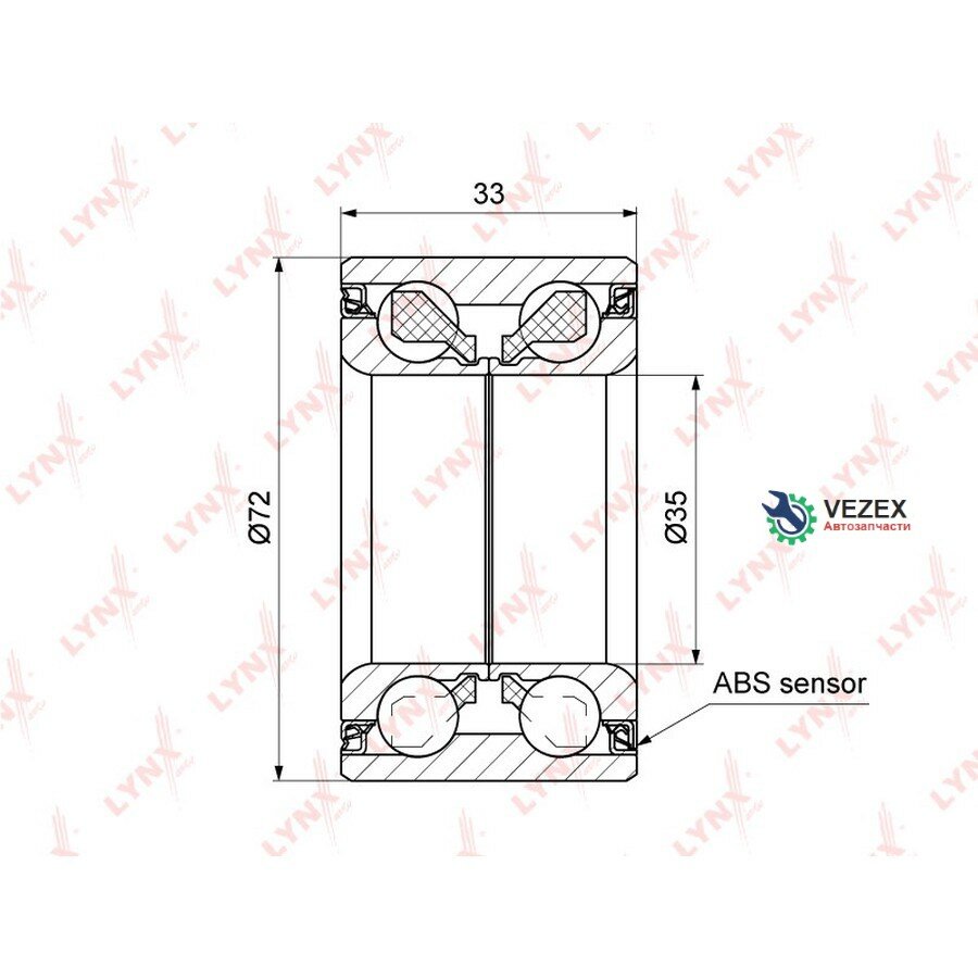 LYNXAUTO WB-1287 Подшипник ступицы передний с ABS (33x35x72) подходит для OPEL Corsa D/E 1.0-1.4 09, FIAT Brava 1.2-1.6 96-01 / Punto 1.2-1.9D 99, ALFA Romeo Mito 0.9-1.4 11 WB-1287