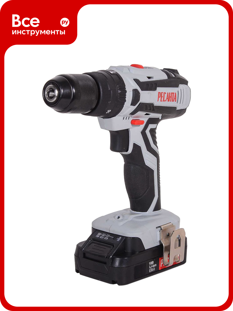 Аккумуляторная дрель-шуруповерт Ресанта ДА-18-2ЛК-У 75/14/6, для применения на небольшой стройке
