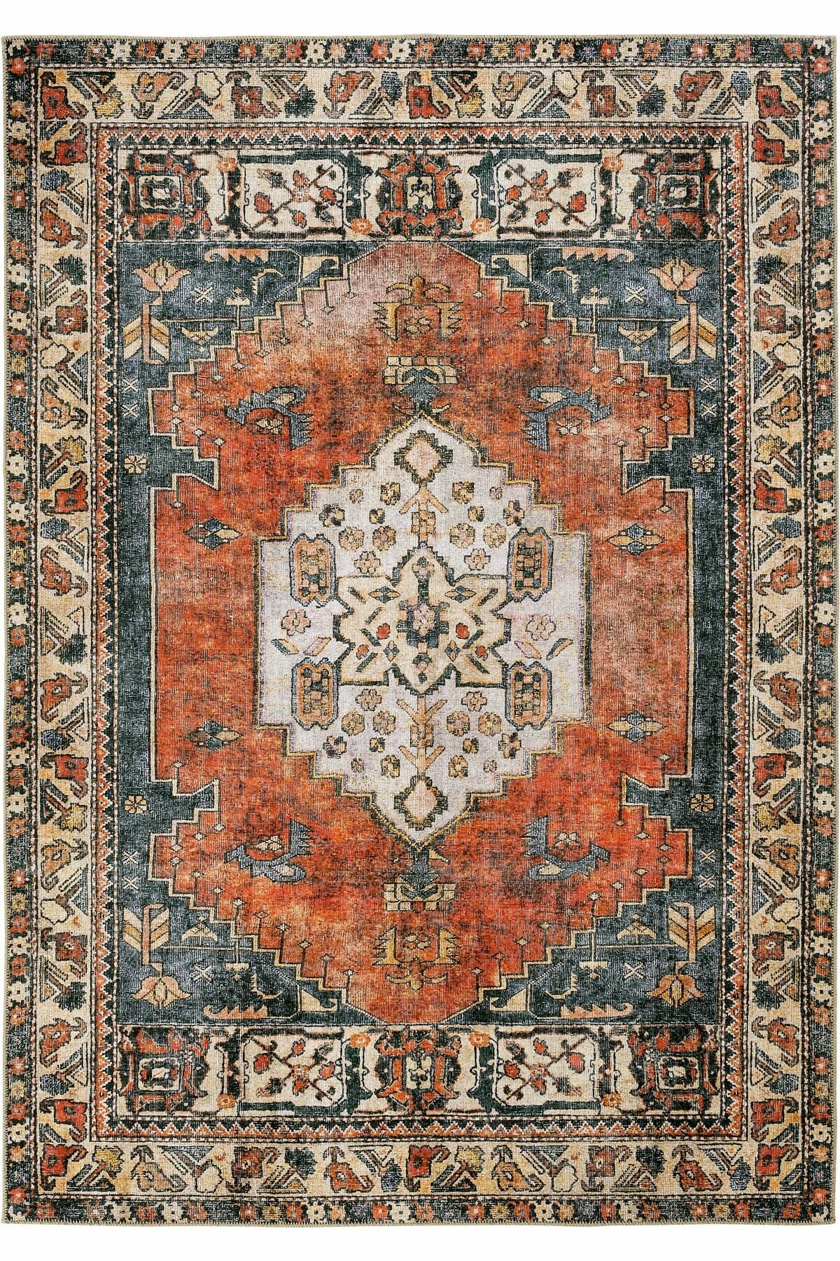 Ковер Cool Hali Private 50-562 винтажный 115x160 см Терракотовый шелк (терракотовый, белый, пыльно-синий) с этническим узором