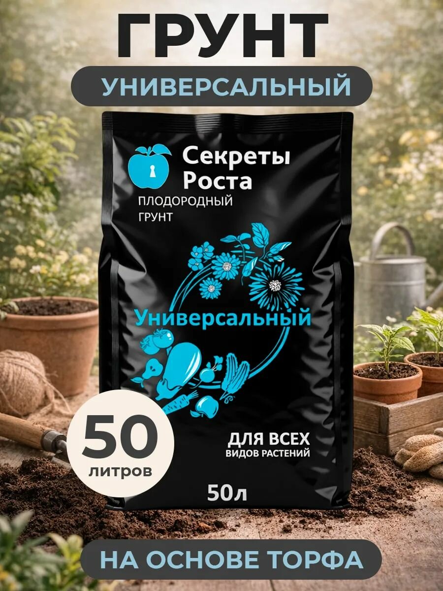 Плодородный грунт Секреты роста "Универсальный" для всех видов растений, Лама Торф, 50 л