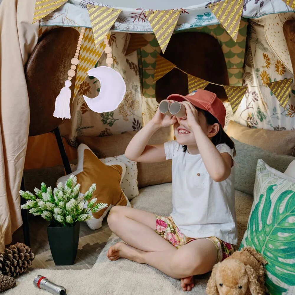 Лунное подвесное украшение из деревянных бусин и ткани для декора