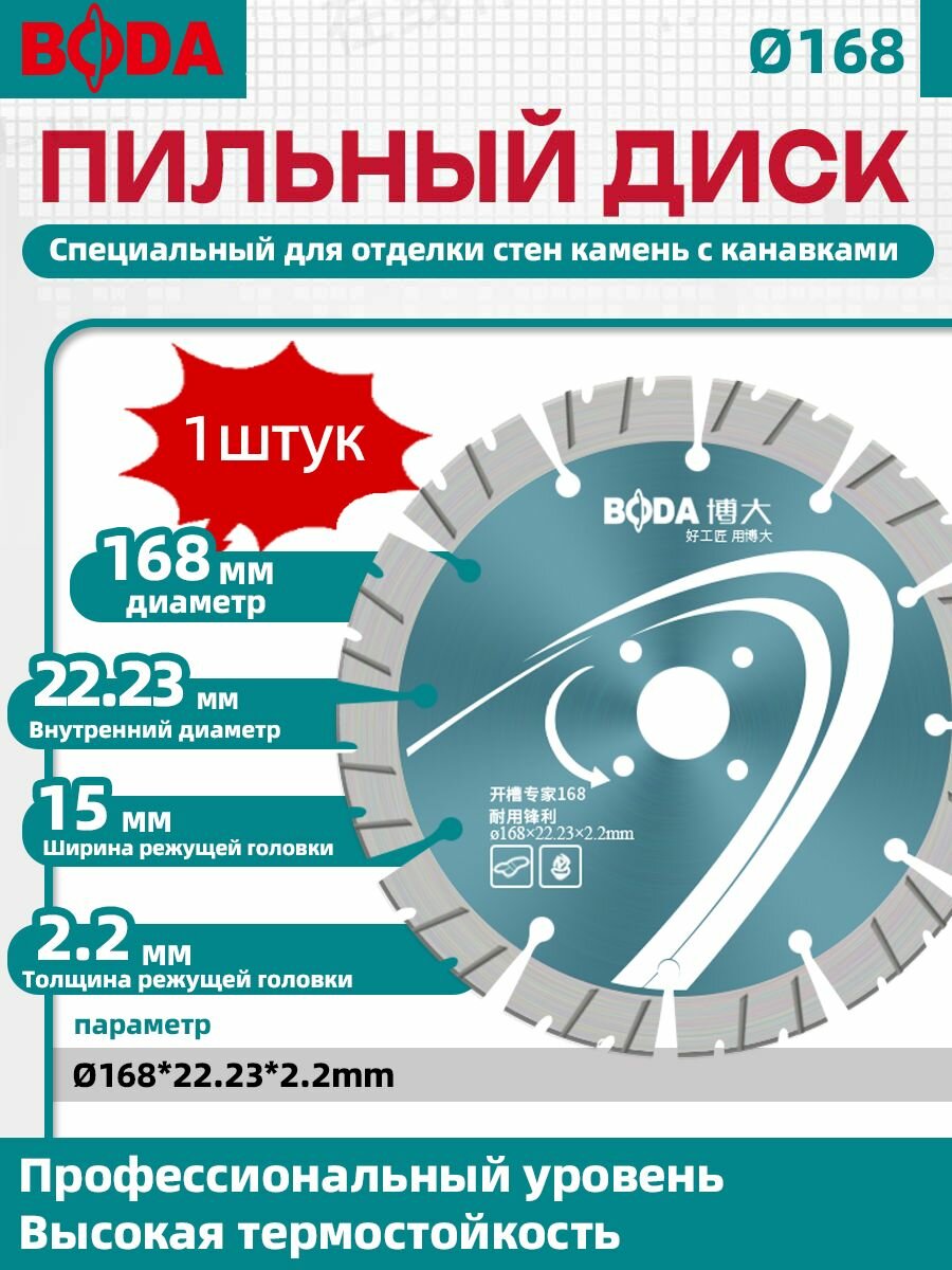 Пильный диск, BODA, 168 мм, используется для резки стальных прутьев и бетона Производитель-поставщик Упаковка на 1 штуку