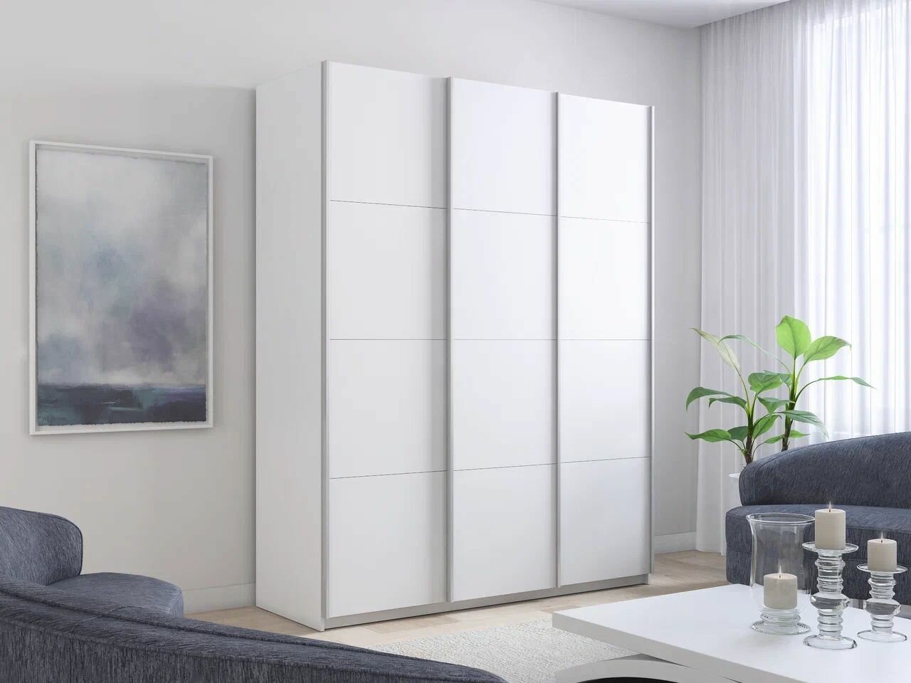 Шкаф-купе Прайм 2100 для одежды и вещей с полками и штангой ЛДСП Белый