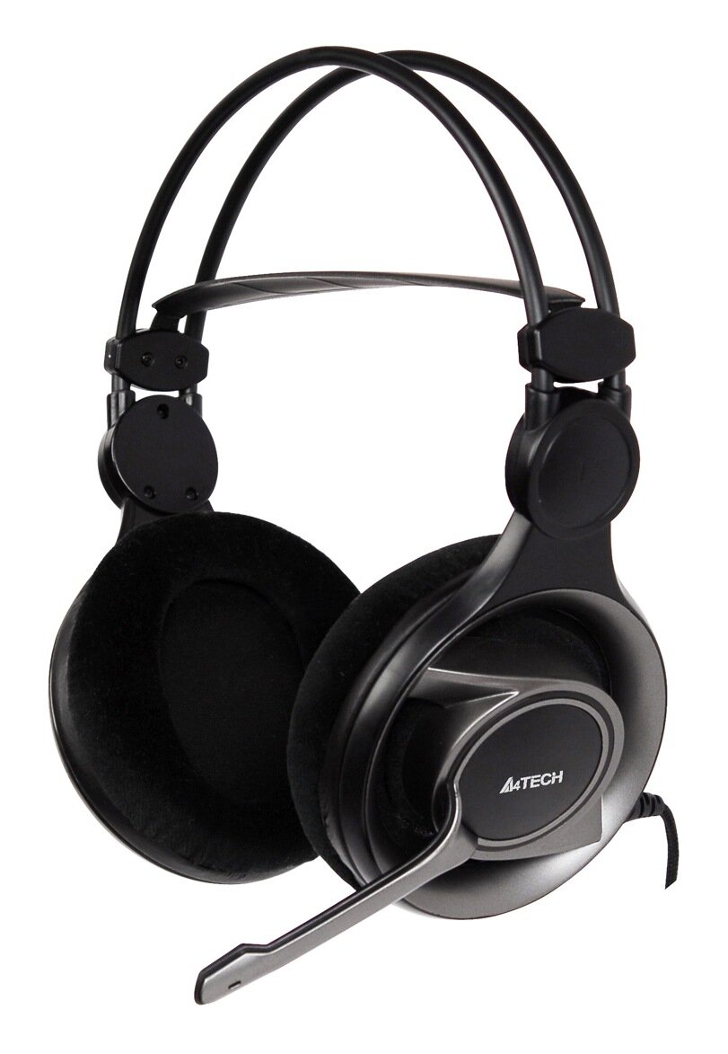 Наушники полноразмерные A4Tech HS-100 с микрофоном, игровые, mini jack 3.5 mm, черный (HS-100)