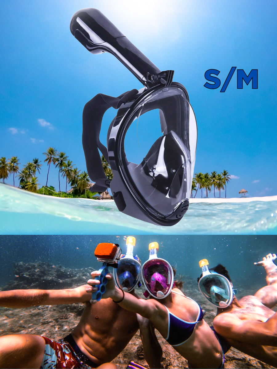 Подводная полнолицевая маска для плавания (снорклинга) FreeBreath S/M (чёрный)