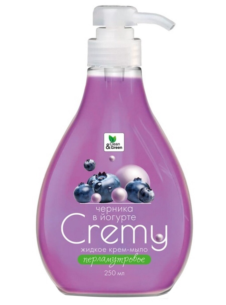 Крем-мыло жидкое перламутровое Clean&Green Cremy Черника в йогурте 250мл дозатор