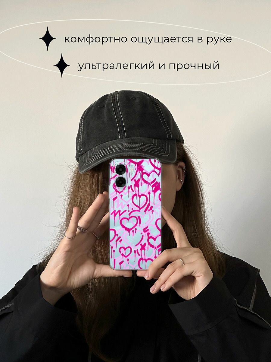 Чехол на Oppo A6x / Оппо A6x с принтом Граффити сердец, прозрачный — фото 1