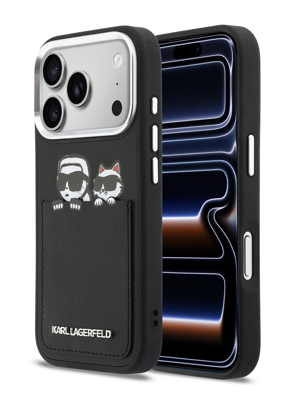 Чехол Karl Lagerfeld на iPhone 17 Pro, с картхолдером, из гладкой экокожи PU leather, черный