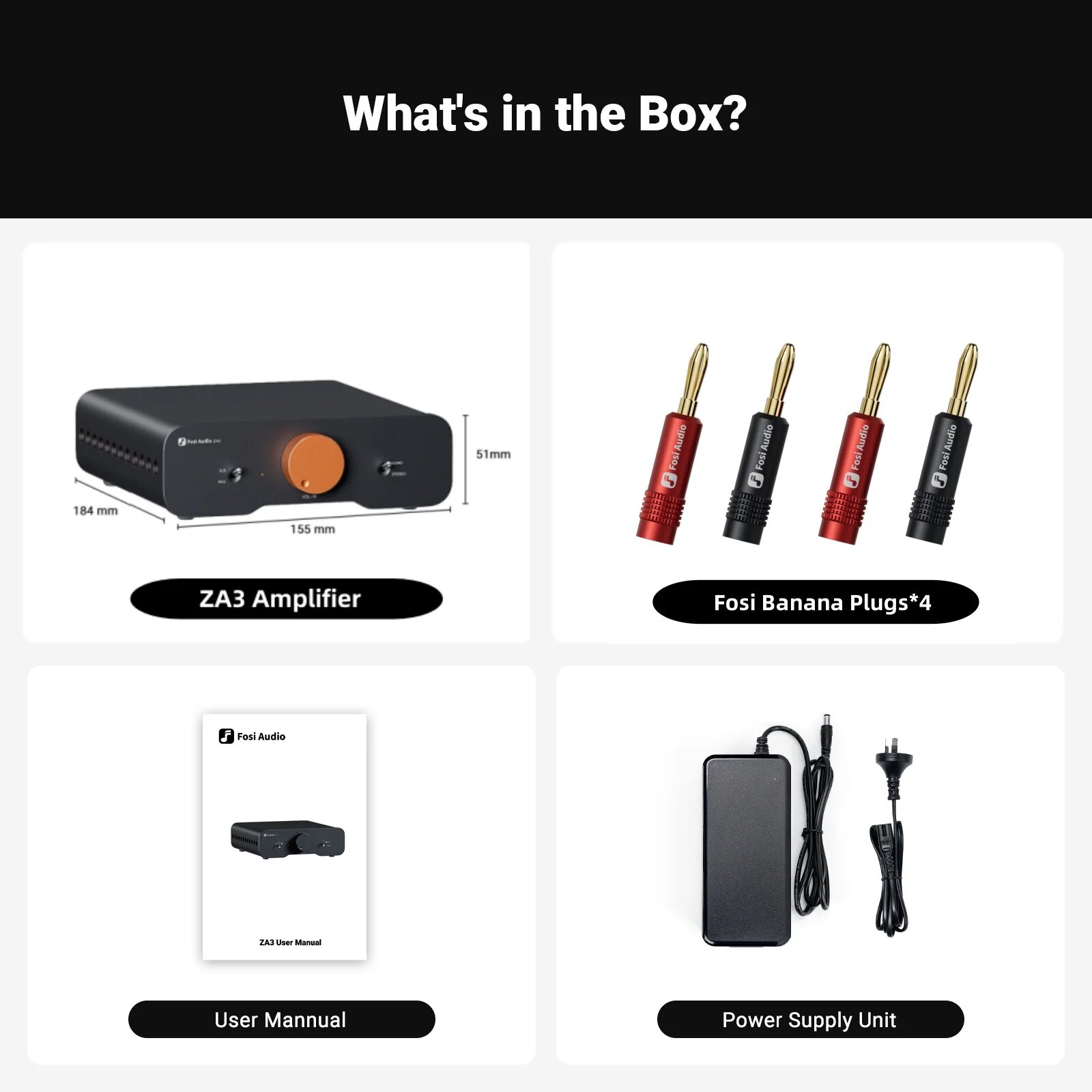 Стереоусилитель мощности Fosi Audio ZA3 TPA3255 класса D HiFi для пассивных ZA3 With Banana Plug