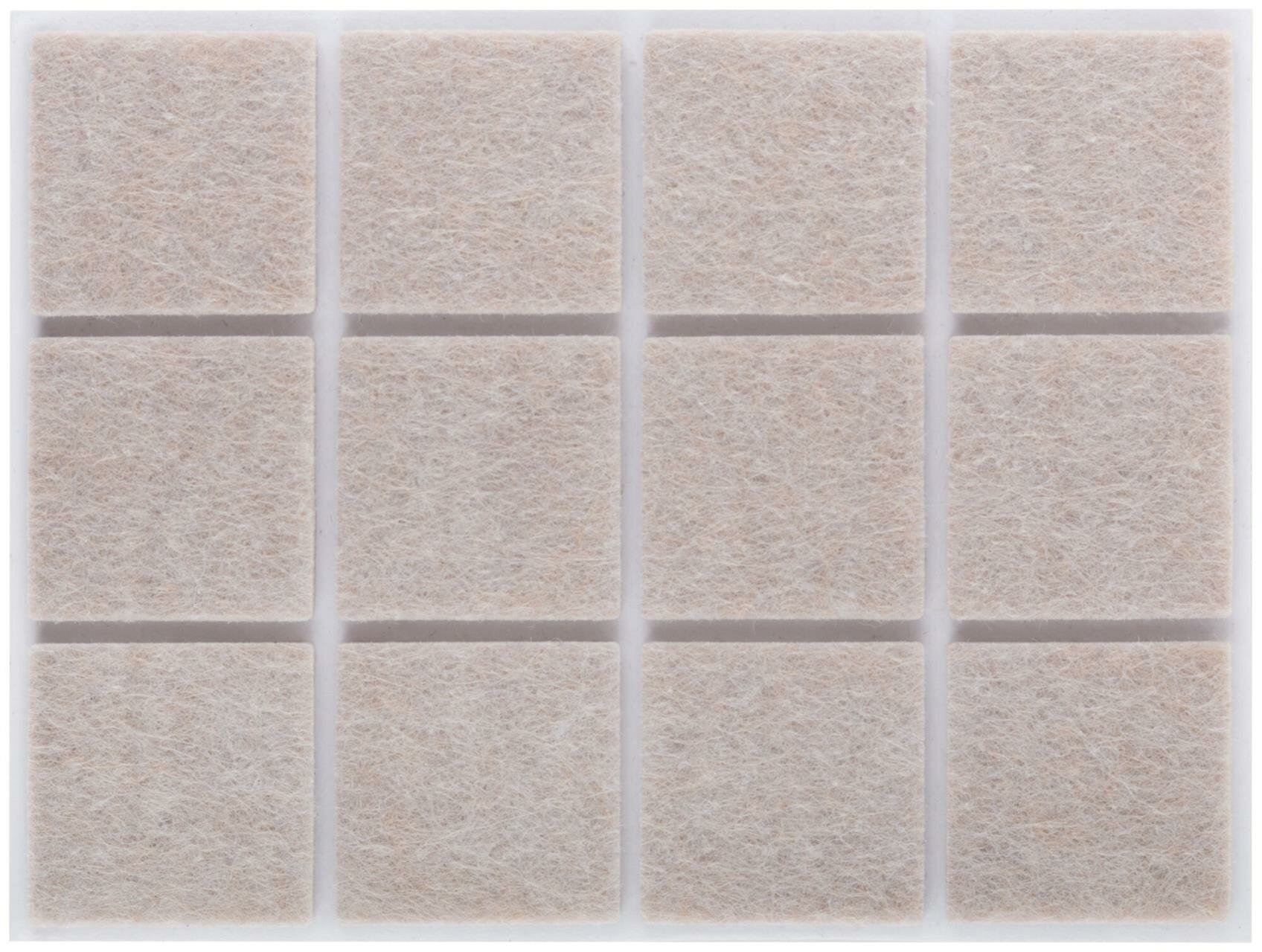 Подкладки для мебели самоклеющиеся квадратные 25 х 25 мм, 12 шт, войлок