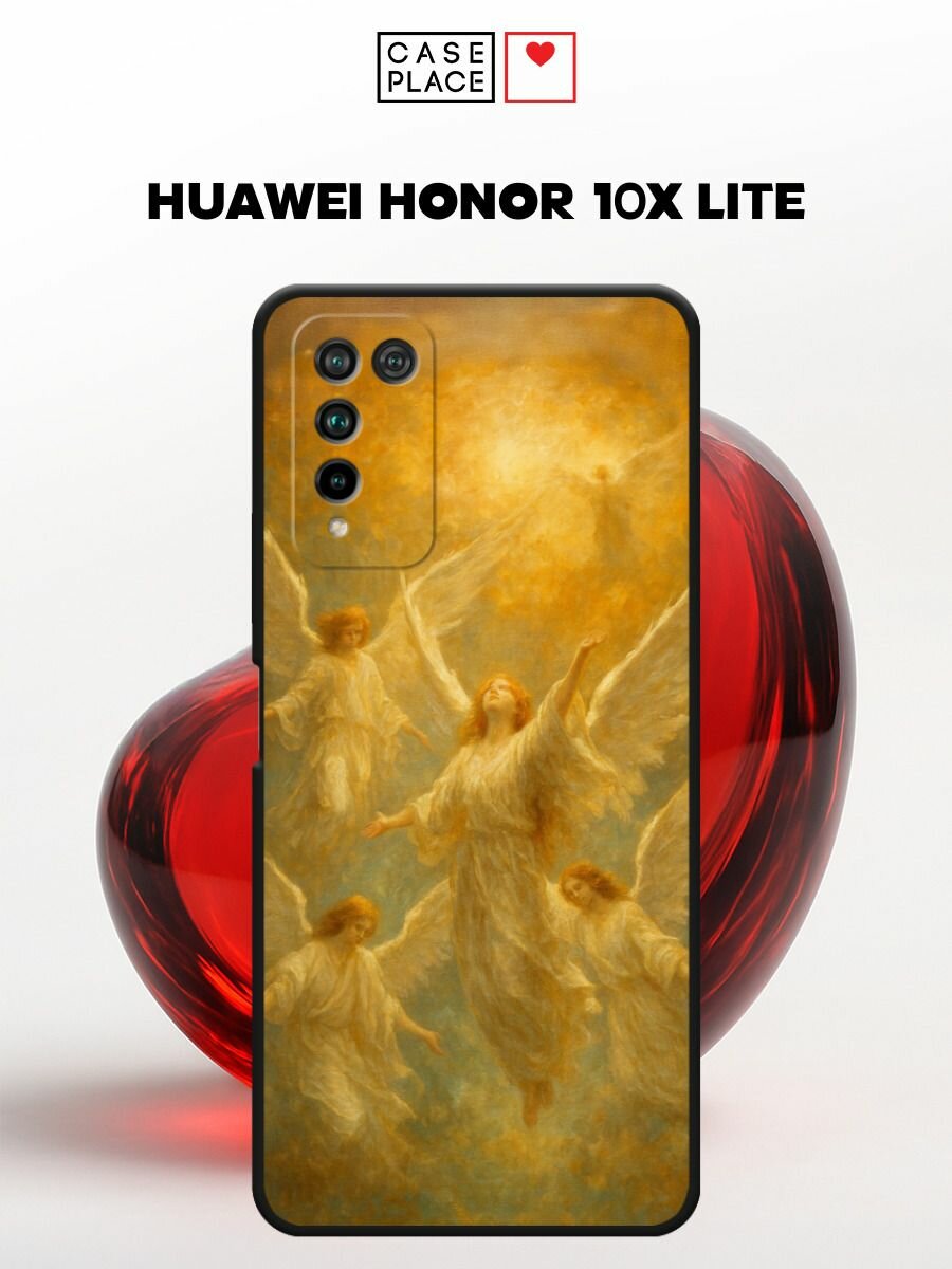 Черный матовый чехол на Honor 10X Lite / Хонор 10Х Лайт с принтом Ангелы в облаках