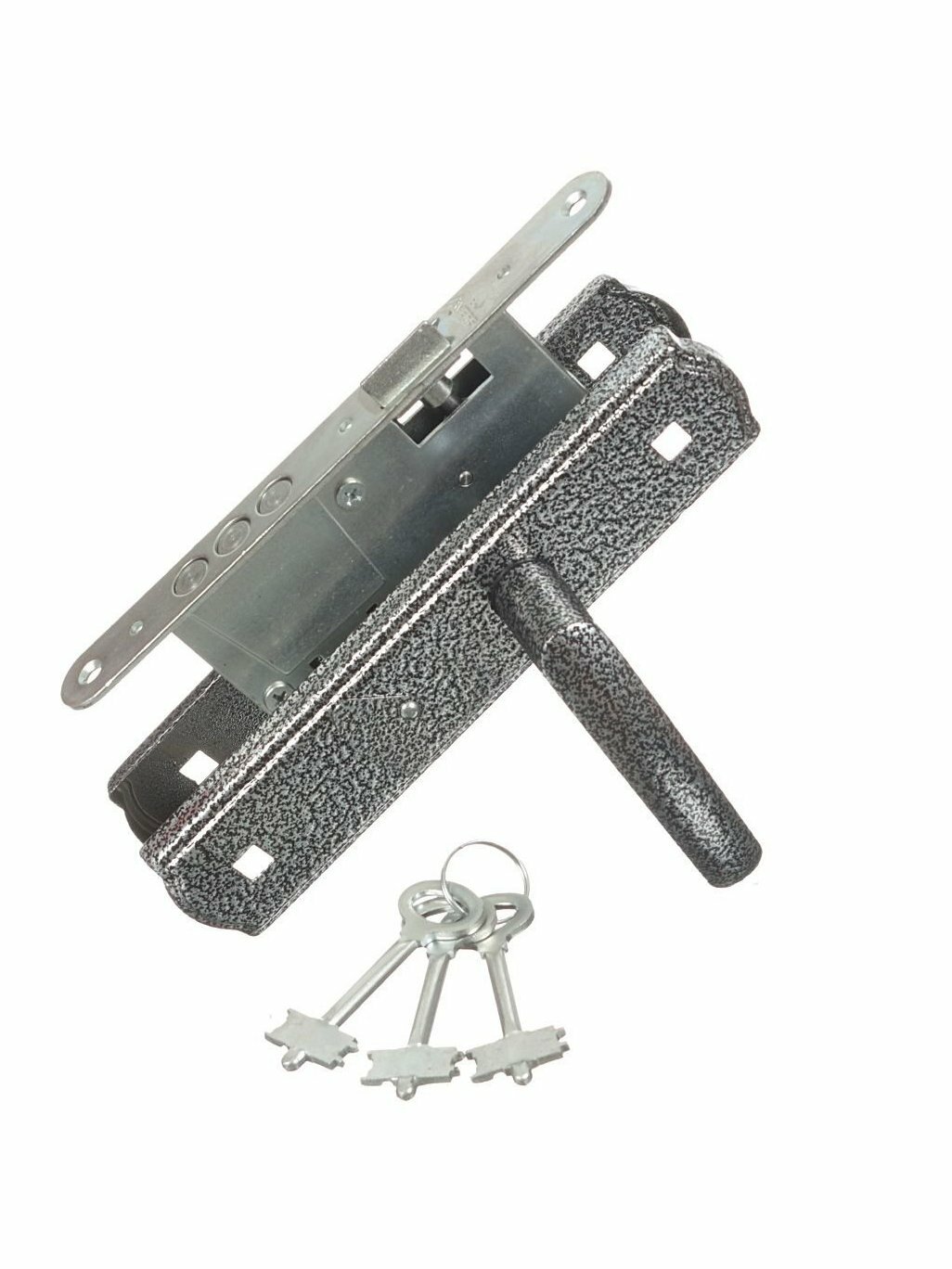 Замок врезной Avers ЗВ9-4-1-4 сувальдный с ручкой в комплекте, серебристый, межосевое расстояние 55 мм, артикул 20751