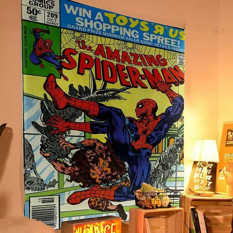 Брезентовый подвесной коврик Marvel с изображением Человека-паука, Настенный декор для детской комнаты, мультяшный Человек-паук, фоновая ткань, гобелен, домашний Настенный декор, P3, 200x150cm