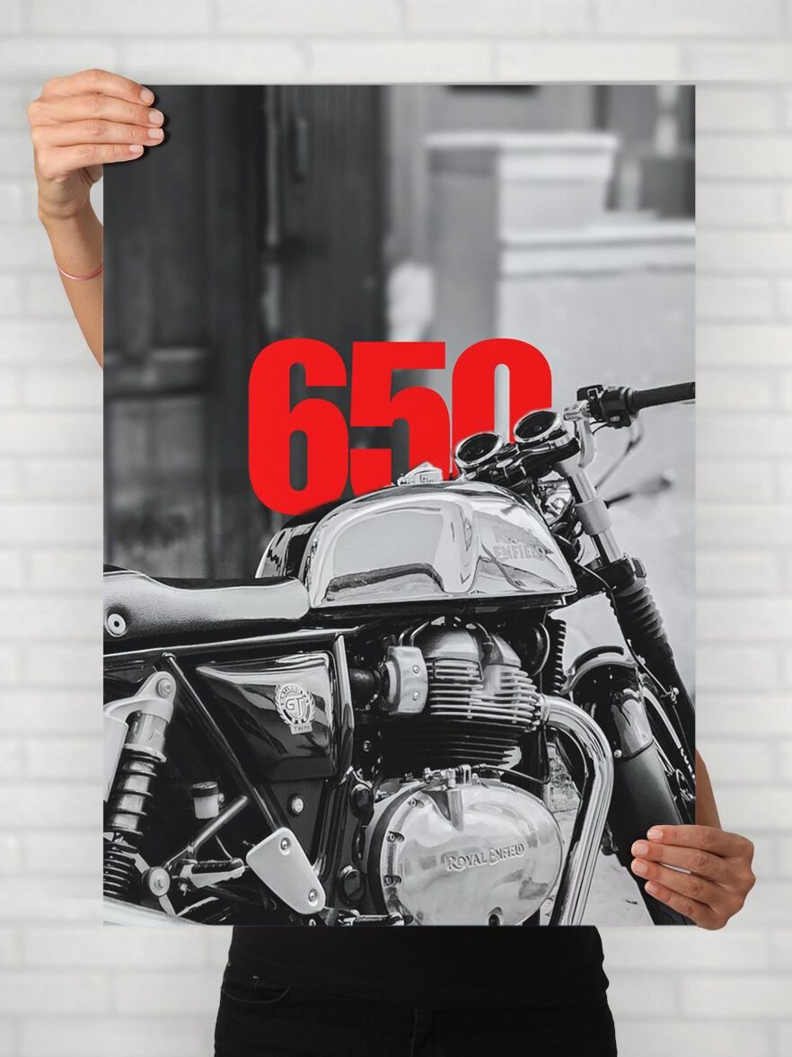 Плакат на стену для интерьера Мотоцикл (Royal Enfield Interceptor 650 3) - Постер по мото и байкам формата A1 (61x84 см)