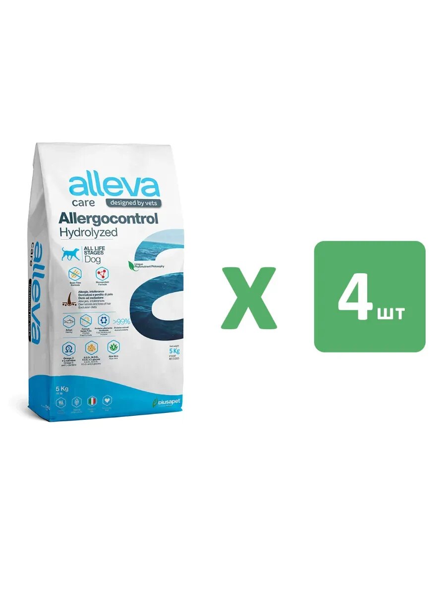 Корм сухой Alleva Care Adult Dog Allergocontrol для взрослых собак всех пород при пищевой непереносимости, 5 кг 4 шт